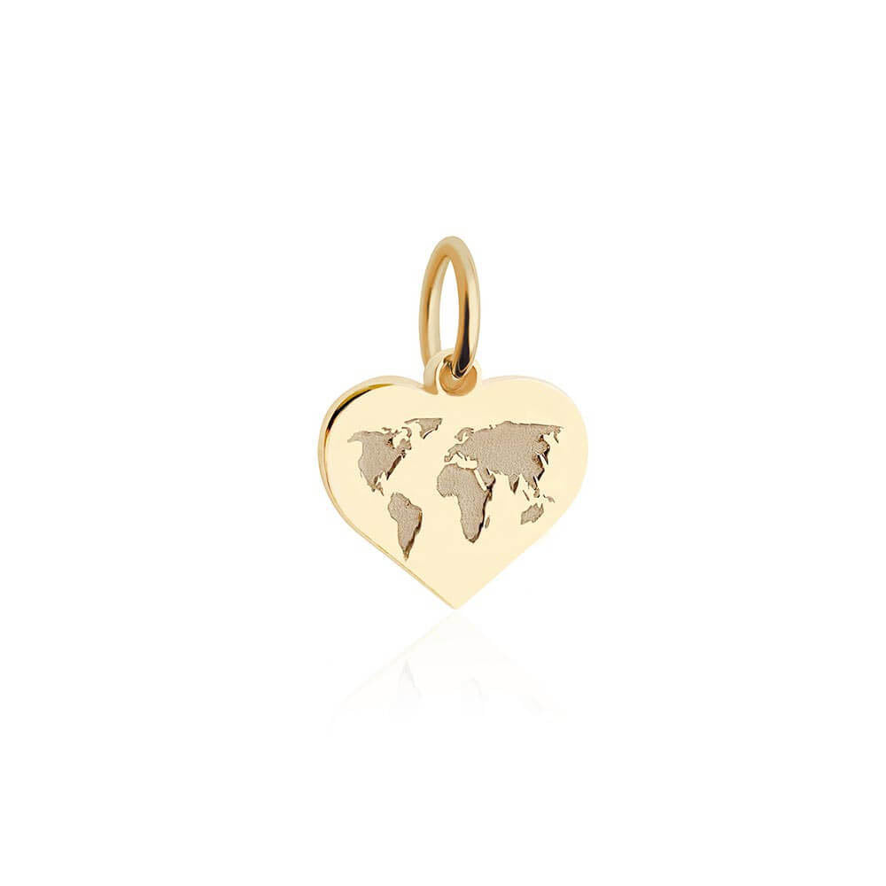Mini World Charm | Heart Charm | Map Charm | 14K Solid Gold Travel ...